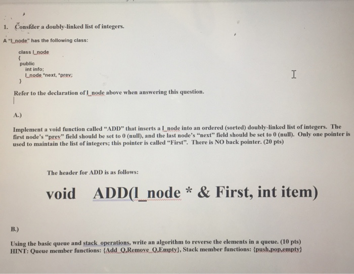 Solved Čonsider a doubly-linked list of integers. A "Lnode" | Chegg.com