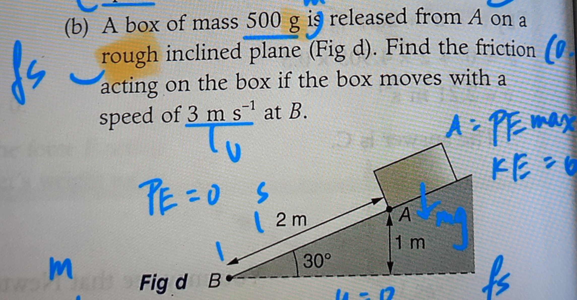 Solved (b) ﻿A box of mass 500g ﻿is released from A ﻿on | Chegg.com