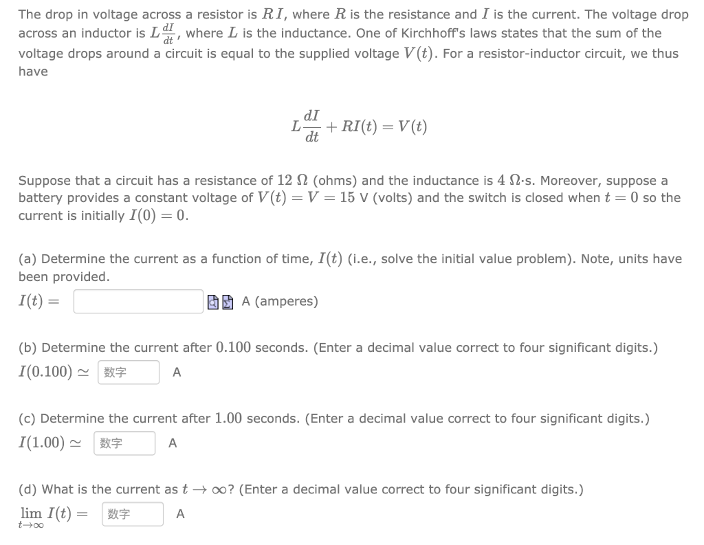 Solved The drop in voltage across a resistor is RI, where R | Chegg.com