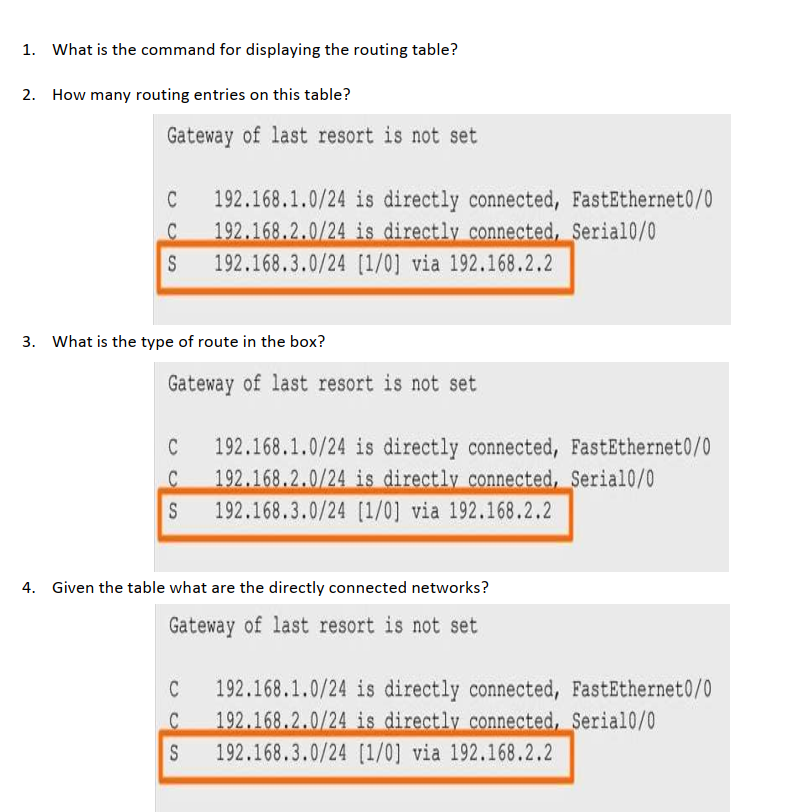 Solved 1. What is the command for displaying the routing | Chegg.com