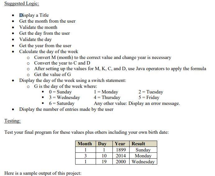 Solved Write a Java program for Zeller's Algorithm, which | Chegg.com