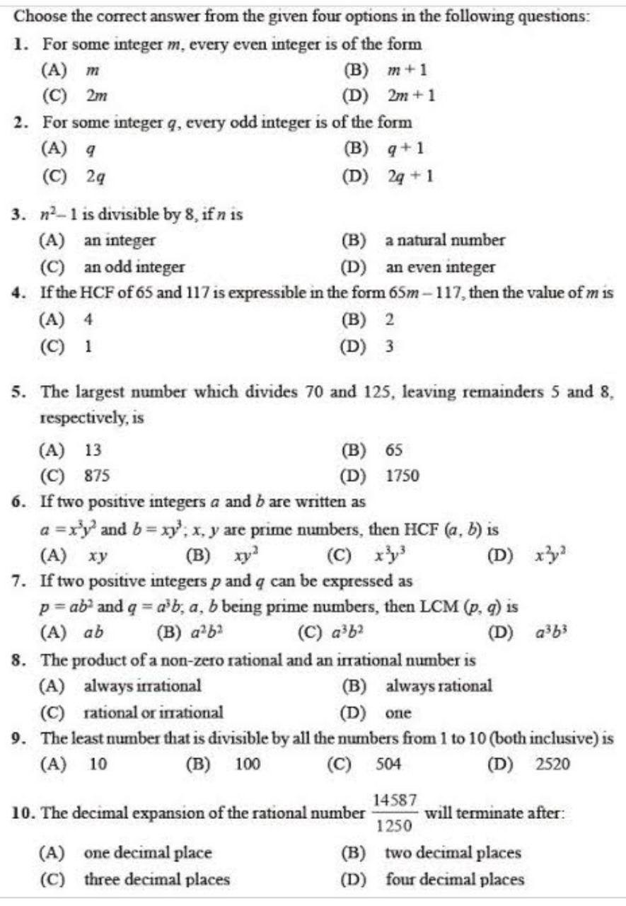 Solved (A) 9 Choose the correct answer from the given four | Chegg.com