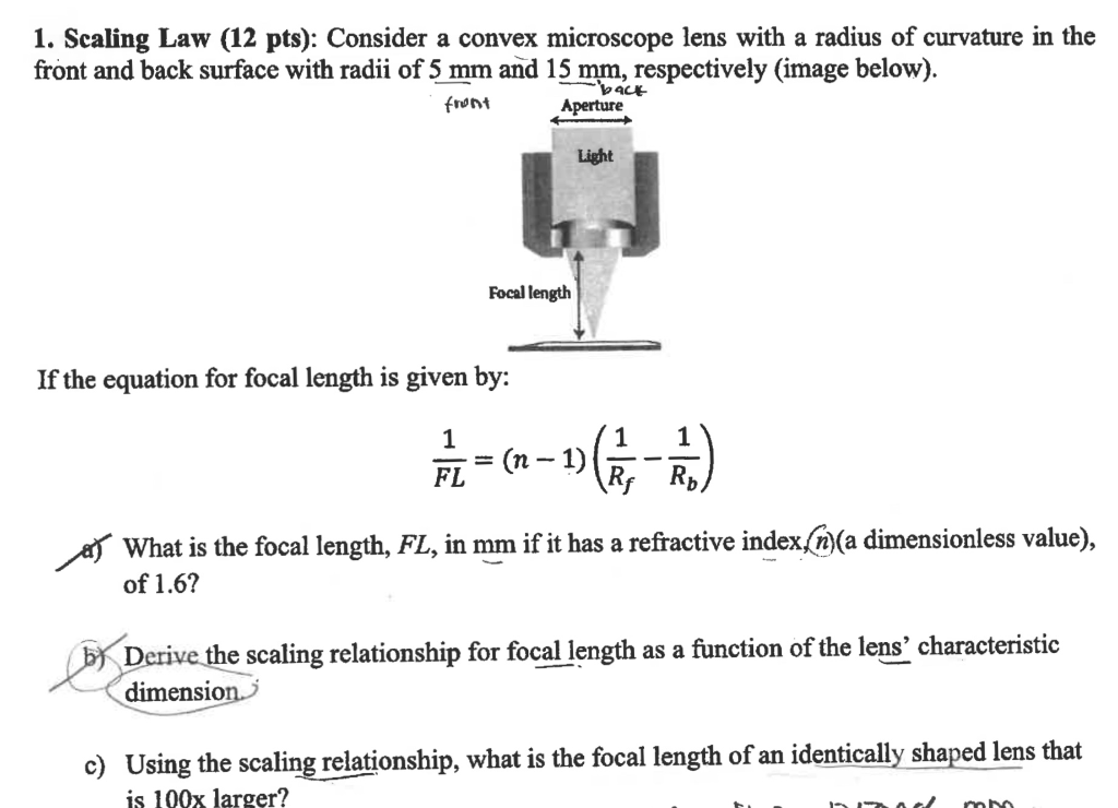 Solved 1 Scaling Law 12 Pts Consider A Convex Microscope 