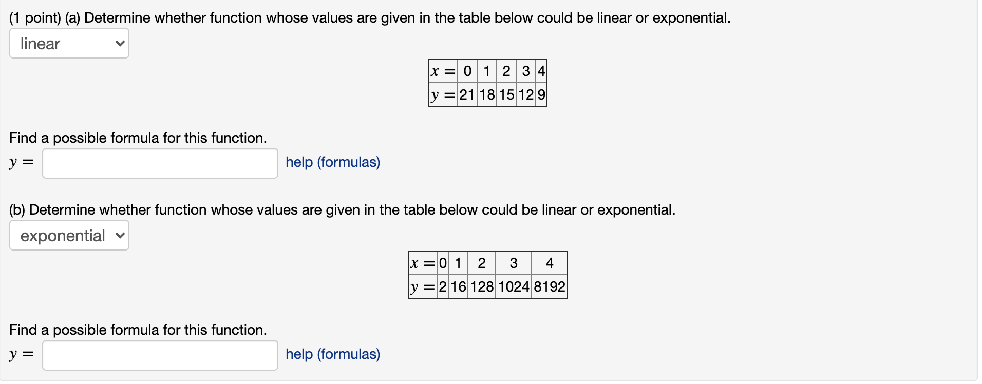Solved (1 point) (a) Determine whether function whose values | Chegg.com