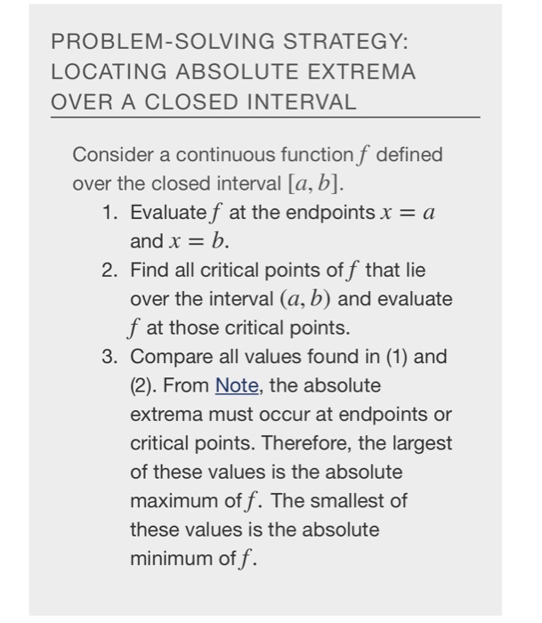 Solved PROBLEM-SOLVING STRATEGY LOCATING ABSOLUTE EXTREMA | Chegg.com