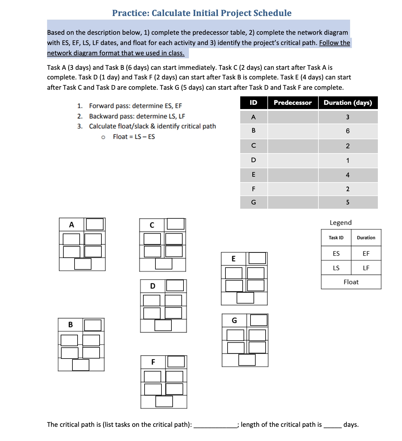 Solved Practice: Calculate Initial Project Schedule Based on | Chegg.com