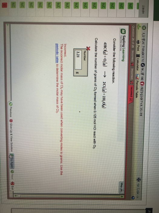 Solved Calculate the number of grams of Cl2 formed when | Chegg.com