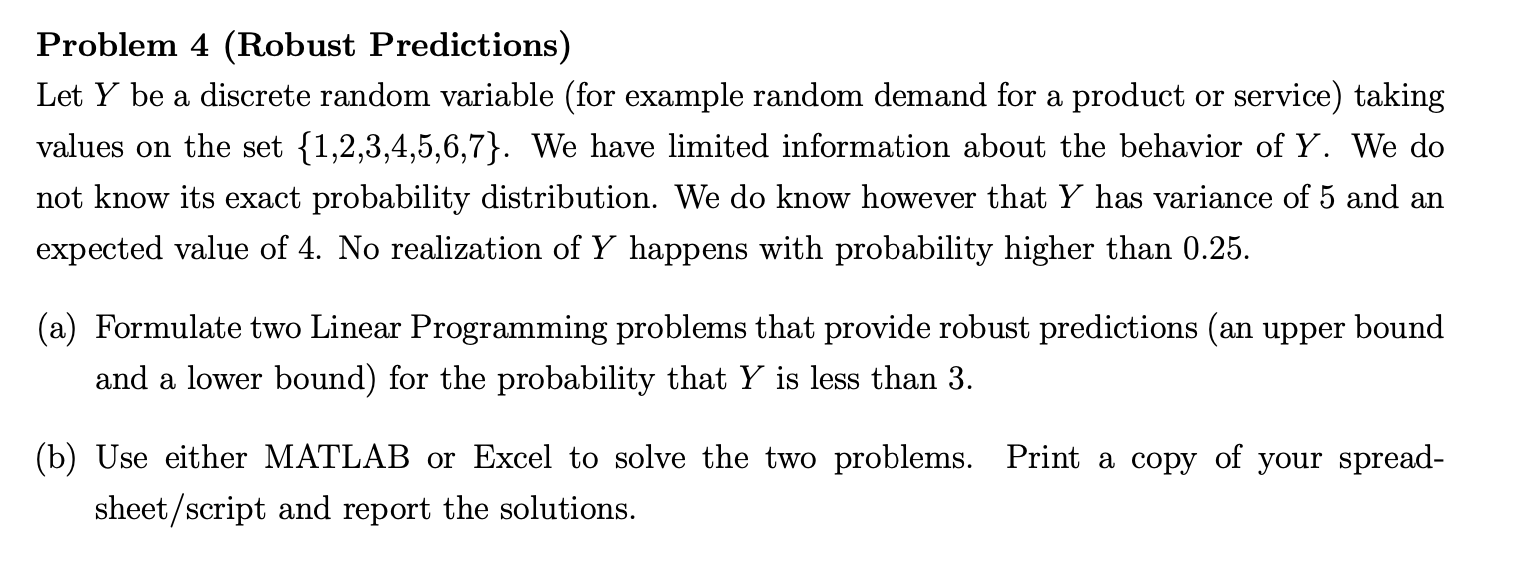 Solved Problem 4 (Robust Predictions) Let Y be a discrete | Chegg.com