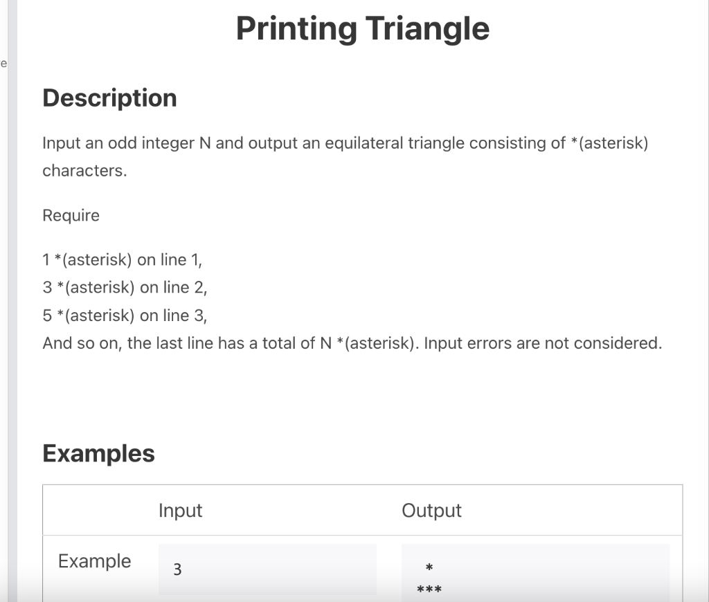 Solved e Printing Triangle Description Input an odd integer | Chegg.com