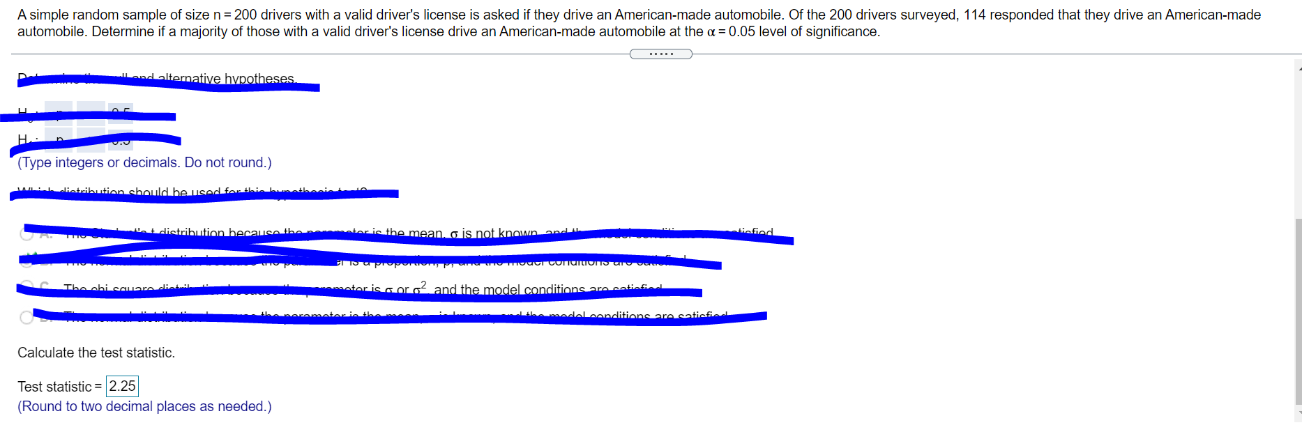 Solved A simple random sample of size n= 200 drivers with a | Chegg.com