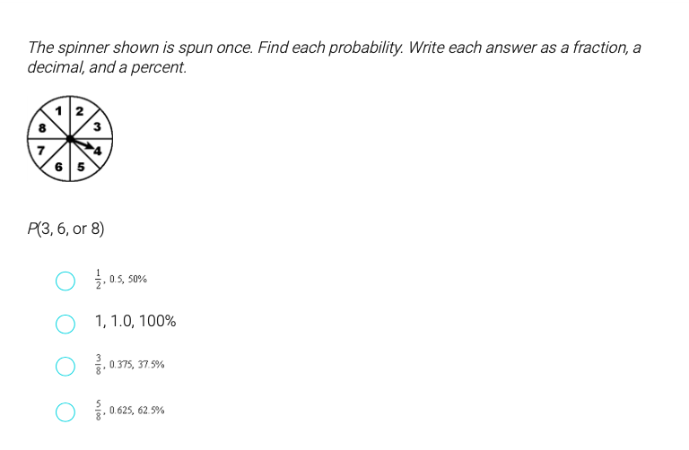 Solved The spinner shown is spun once. Find each | Chegg.com