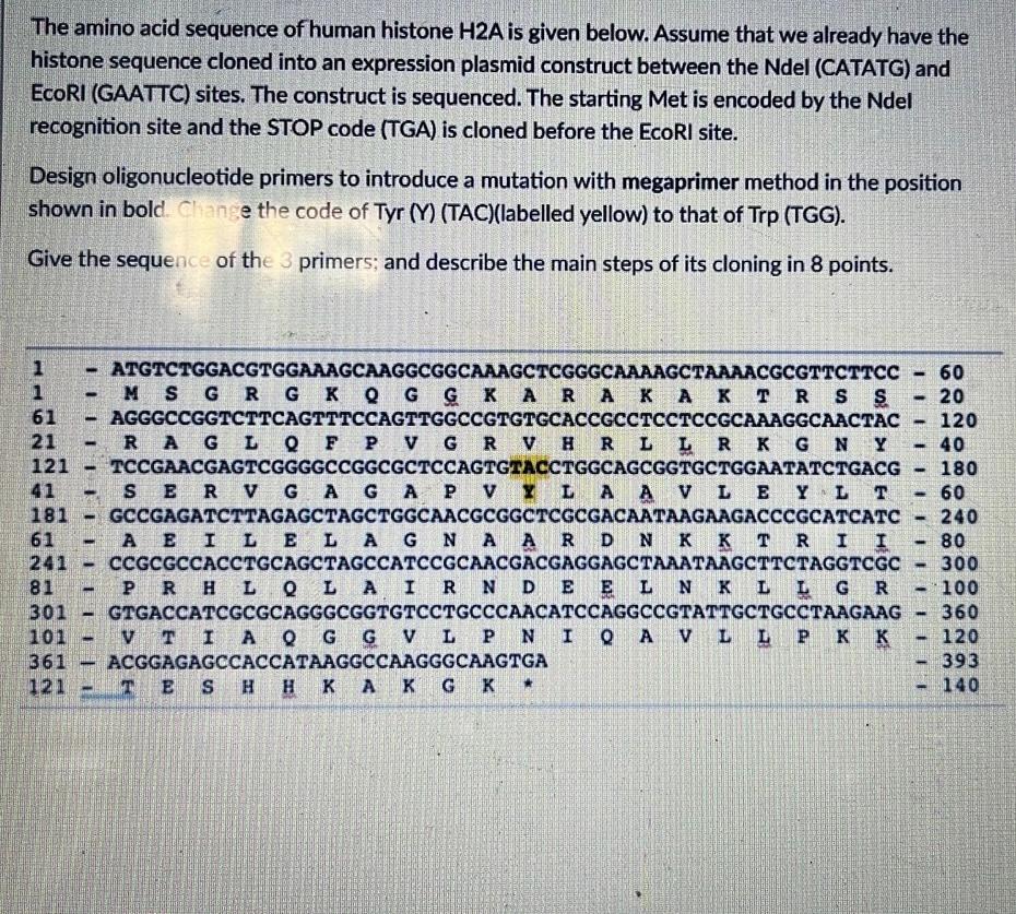 Solved The Amino Acid Sequence Of Human Histone H2a Is Given