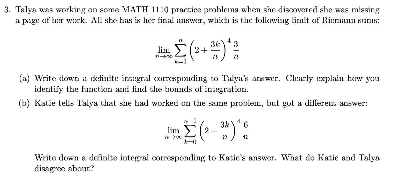 Talya was working on some MATH 1110 practice problems | Chegg.com