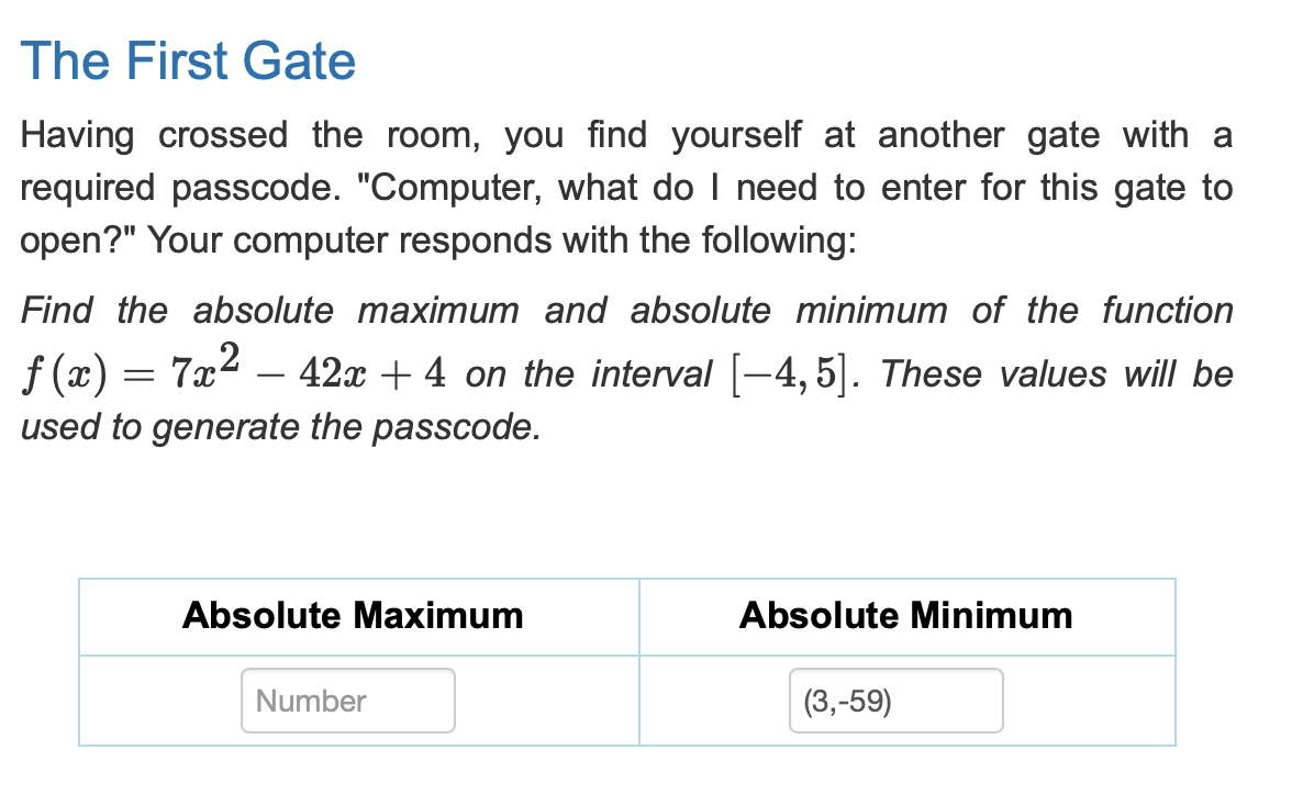 Solved The First Gate Having crossed the room, you find | Chegg.com