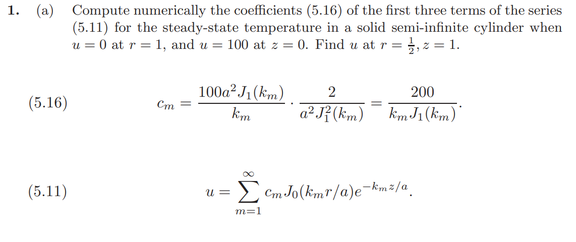 1. (a) Compute numerically the coefficients (5.16) of | Chegg.com