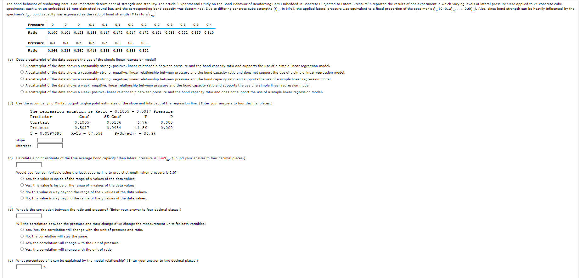 Solved (a) Does a scatterplot of the data support the use of | Chegg.com