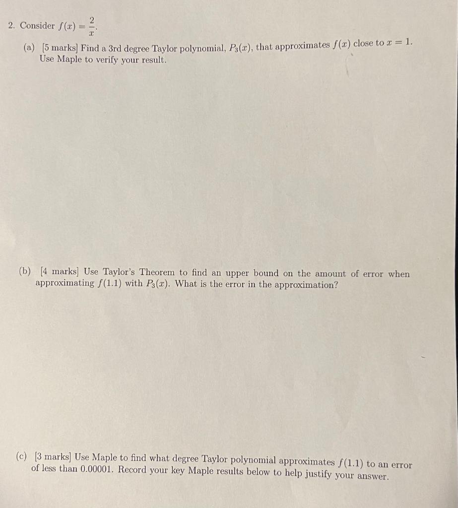 Solved 2. Consider f(x)=x2. (a) [5 marks] Find a 3rd degree | Chegg.com