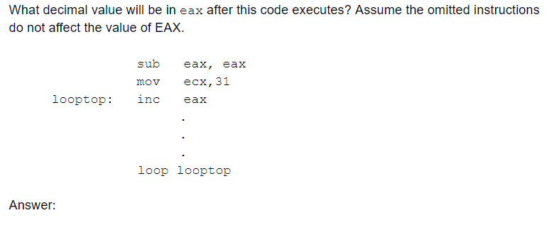 Solved What decimal value will be in eax after this code | Chegg.com