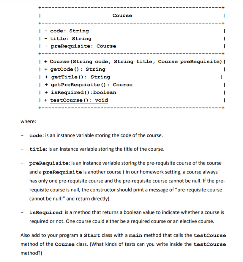 Solved Question 1 Create a Course class with the following | Chegg.com