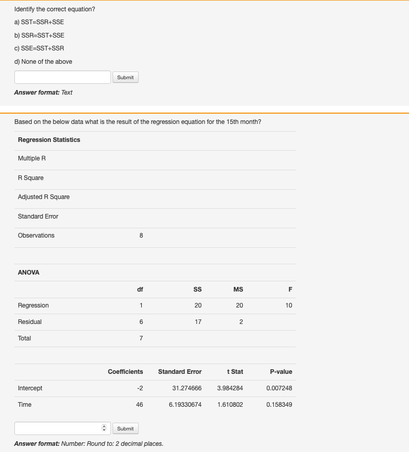 Solved Identify the correct equation? a) SST-SSR+SSE b) | Chegg.com