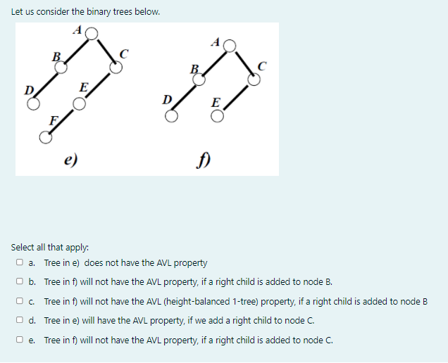 Solved Let us consider the binary trees below. B B E E F e) | Chegg.com