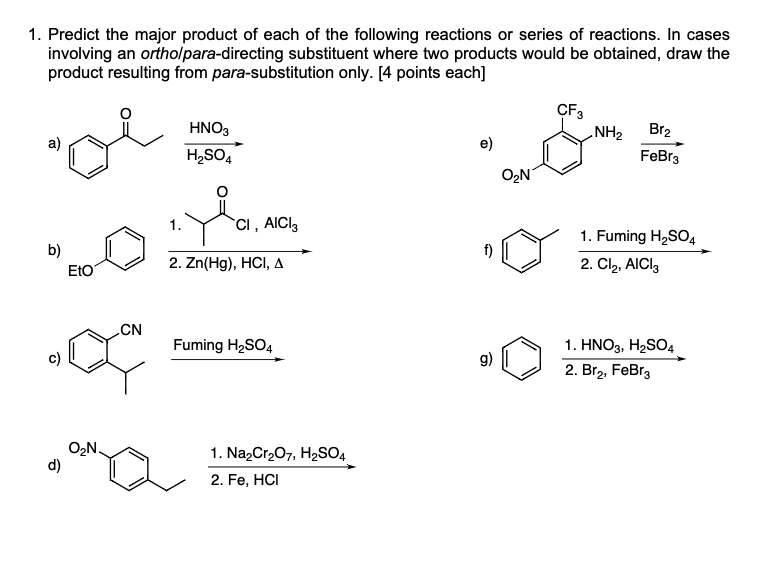 Solved 1. Predict the major product of each of the following | Chegg.com