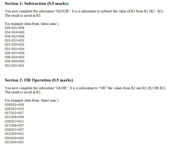 Solved Section 1: Subtraction (0.5 marks) You now complete | Chegg.com
