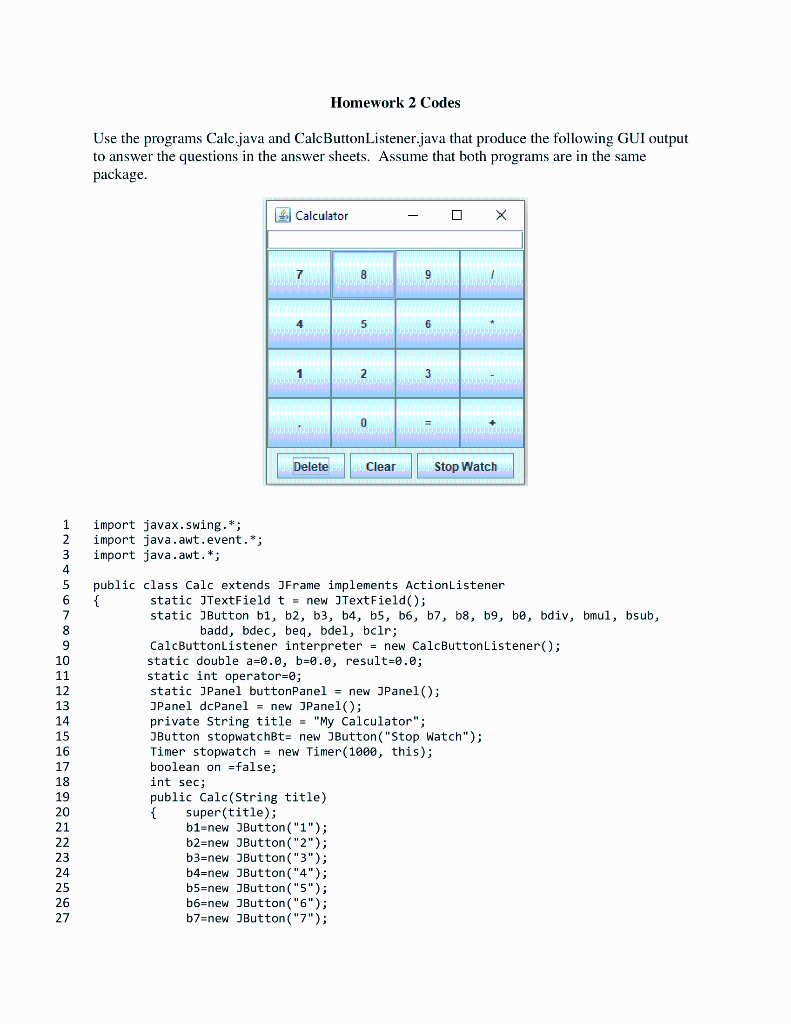 Solved Homework 2 Codes Use the programs Calc.java and | Chegg.com