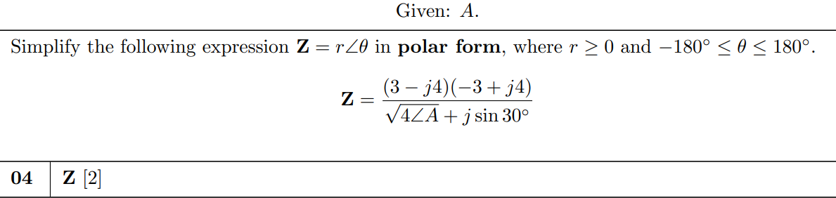 Solved Simplify the following expression Z=r∠θ in polar | Chegg.com
