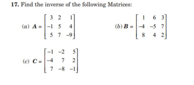 Solved 17. Find the inverse of the following Matrices: (a) | Chegg.com