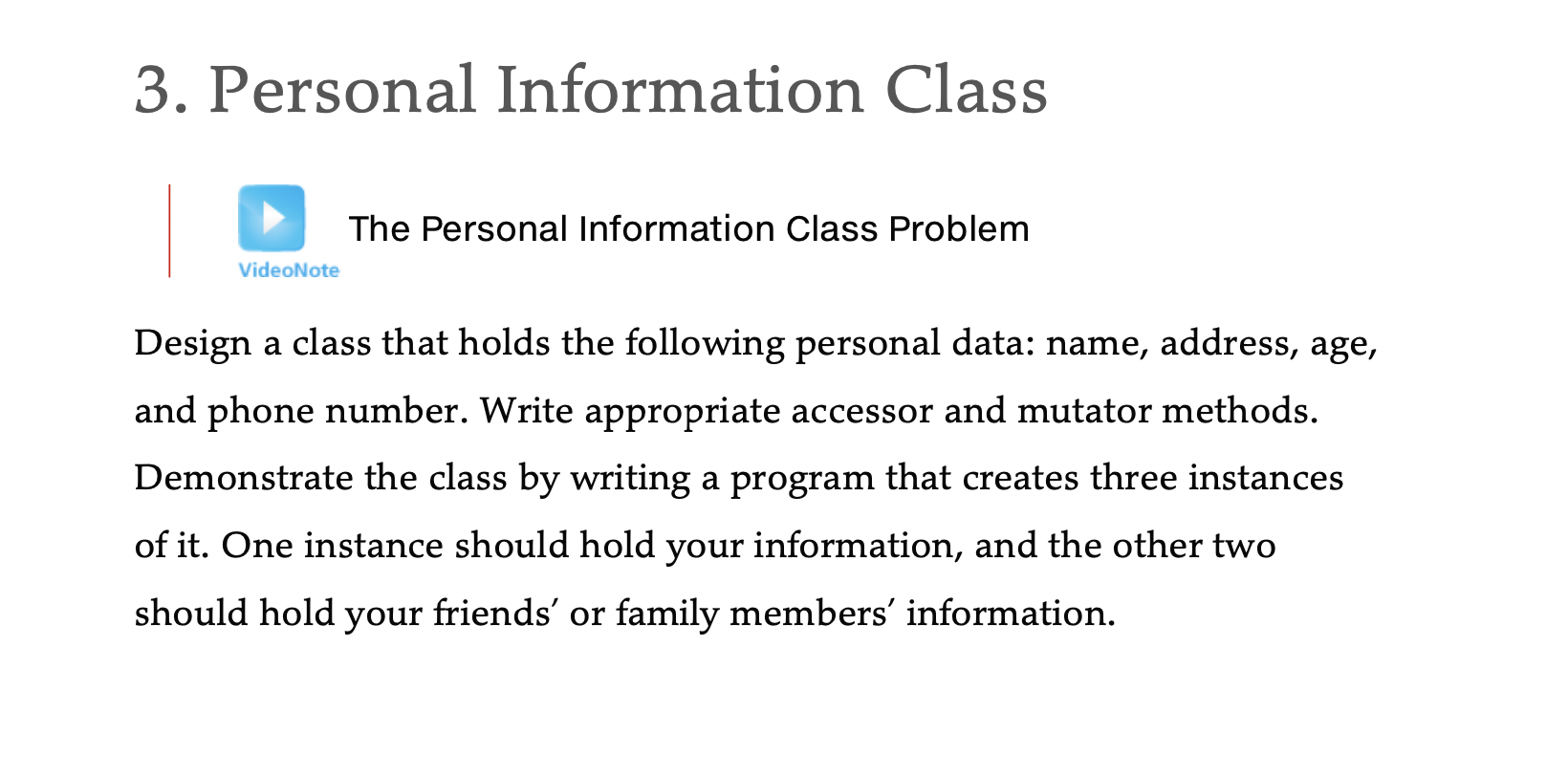 Solved 3. Personal Information Class The Personal | Chegg.com