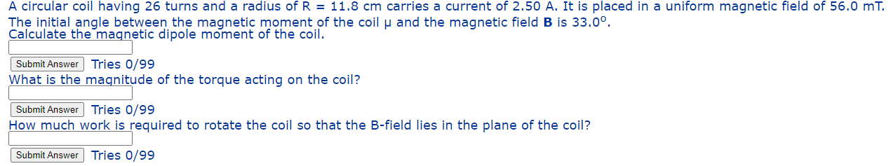 Solved A circular coil having 26 turns and a radius of R = | Chegg.com