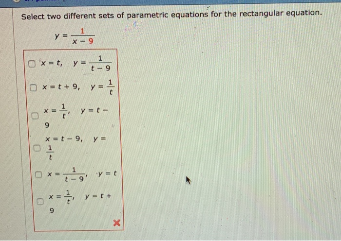 Solved Select two different sets of parametric equations for | Chegg.com