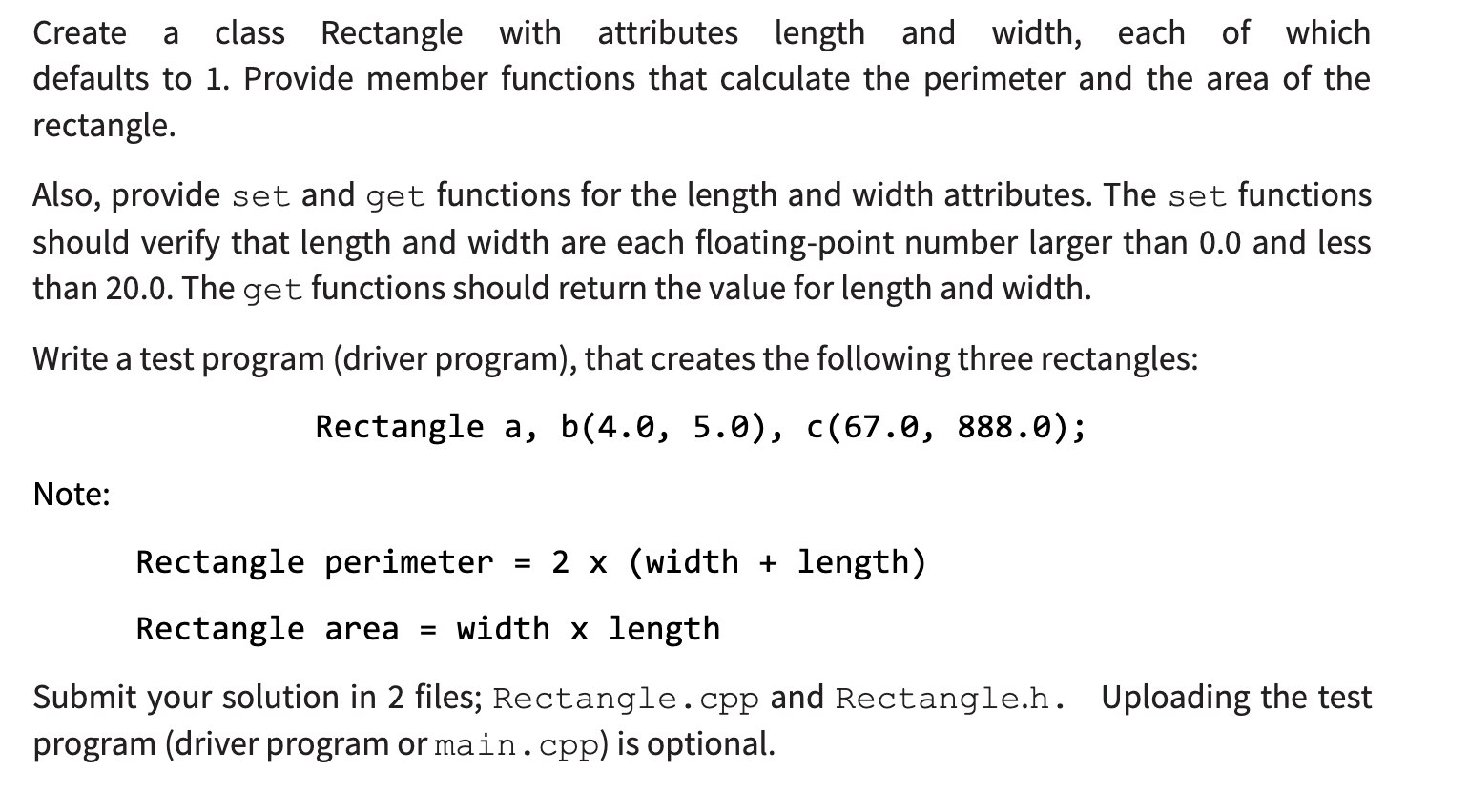 Solved a Create class Rectangle with attributes length and | Chegg.com