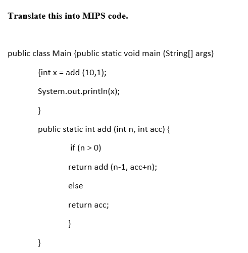 Solved Translate this into MIPS code. public class Main | Chegg.com
