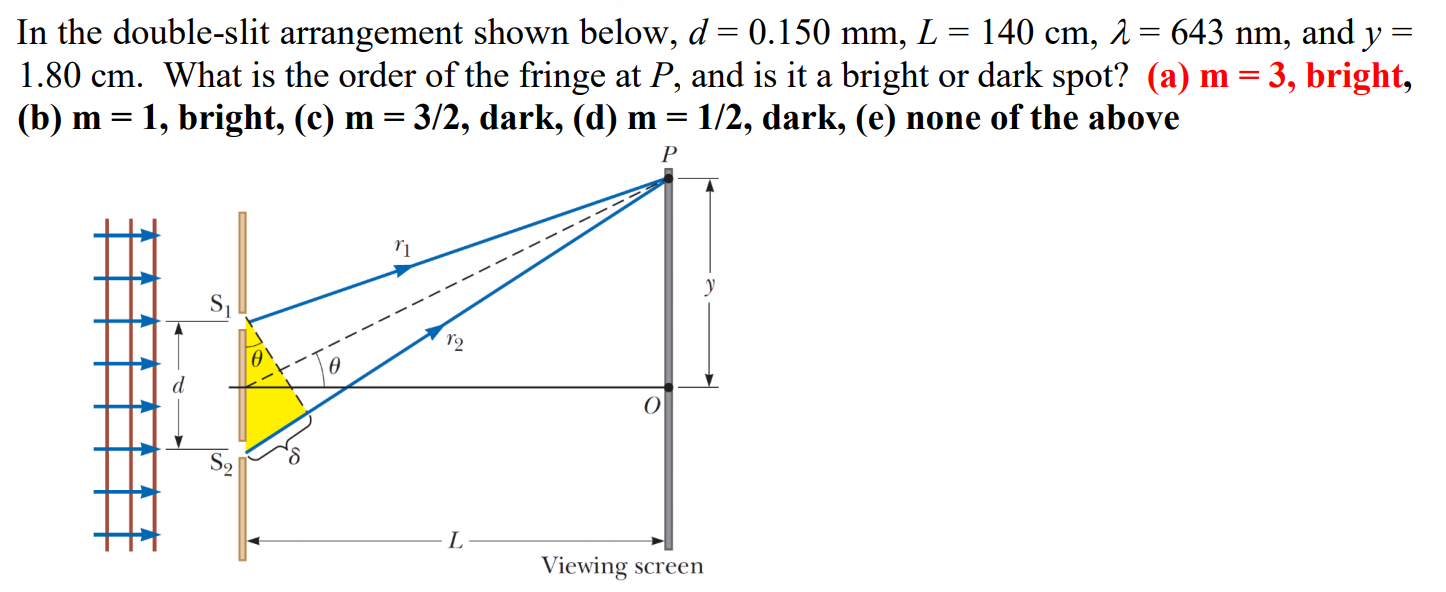 Solved In the double-slit arrangement shown below, d= 0.150 | Chegg.com