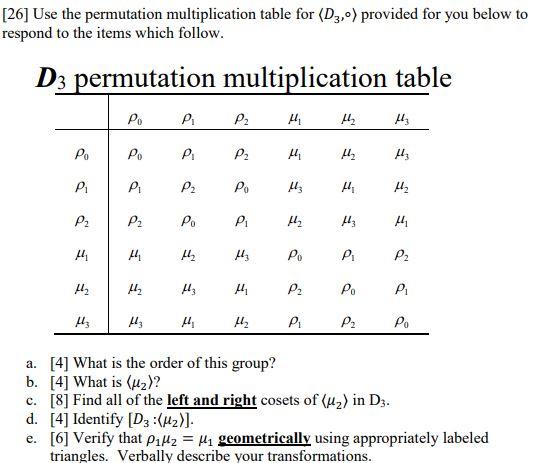 Solved [26] Use the permutation multiplication table for | Chegg.com