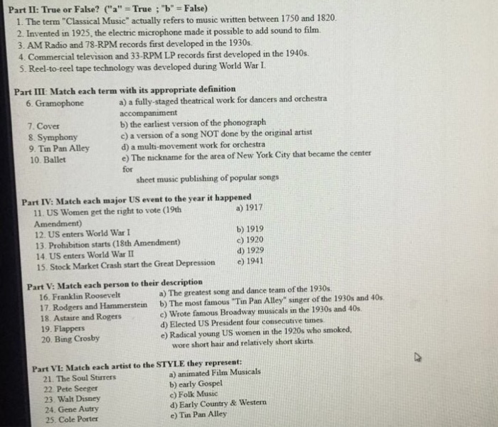 Solved Part II: True or False? (a"True "b False) 1. The | Chegg.com