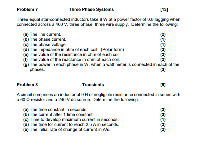 Solved Problem 7 Three Phase Systems [13] Three equal | Chegg.com