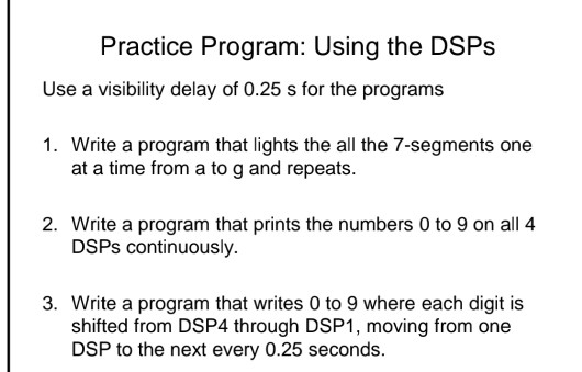 Solved Practice Program: Using the DSPs Use a visibility | Chegg.com
