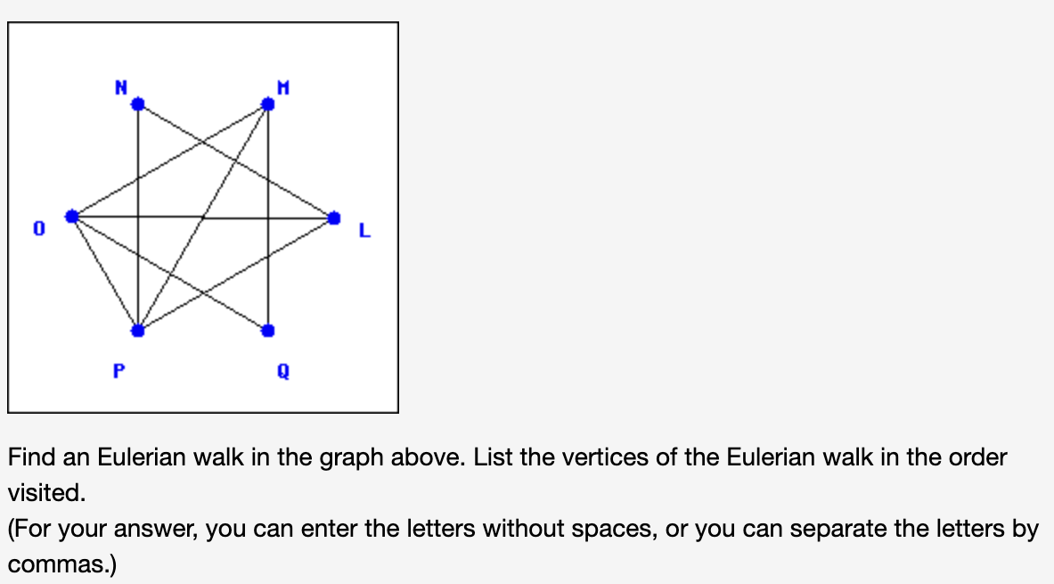 Solved Find an Eulerian walk in the graph above. List the | Chegg.com