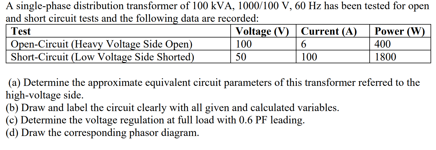 Solved A single-phase distribution transformer of | Chegg.com