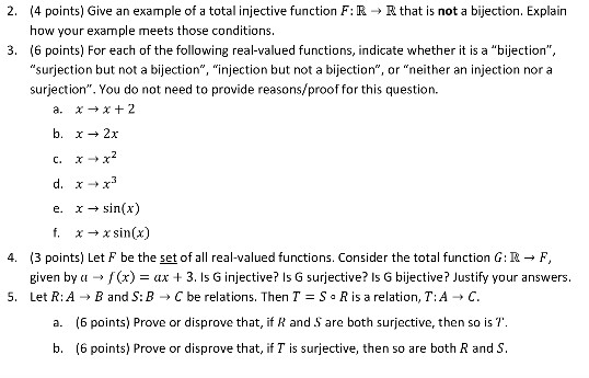 Solved 2. (4 points) Give an example of a total injective | Chegg.com