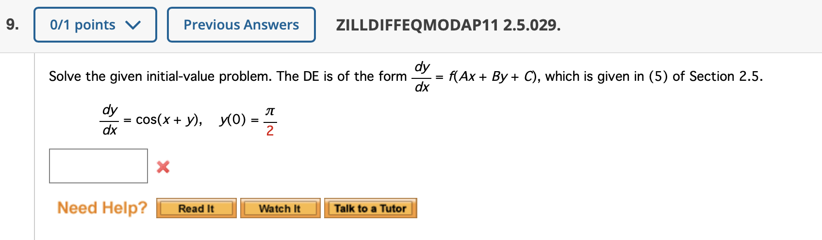 Solved 0/1 points v Previous Answers ZILLDIFFEQMODAP11 | Chegg.com