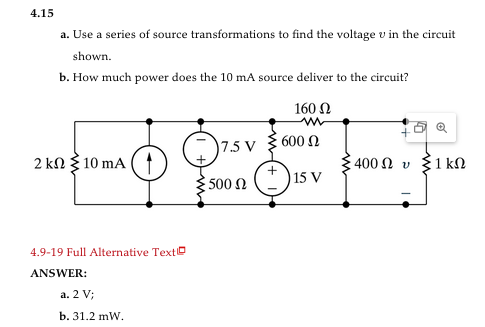 Solved 4.15a. ﻿Use a series of source transformations to | Chegg.com