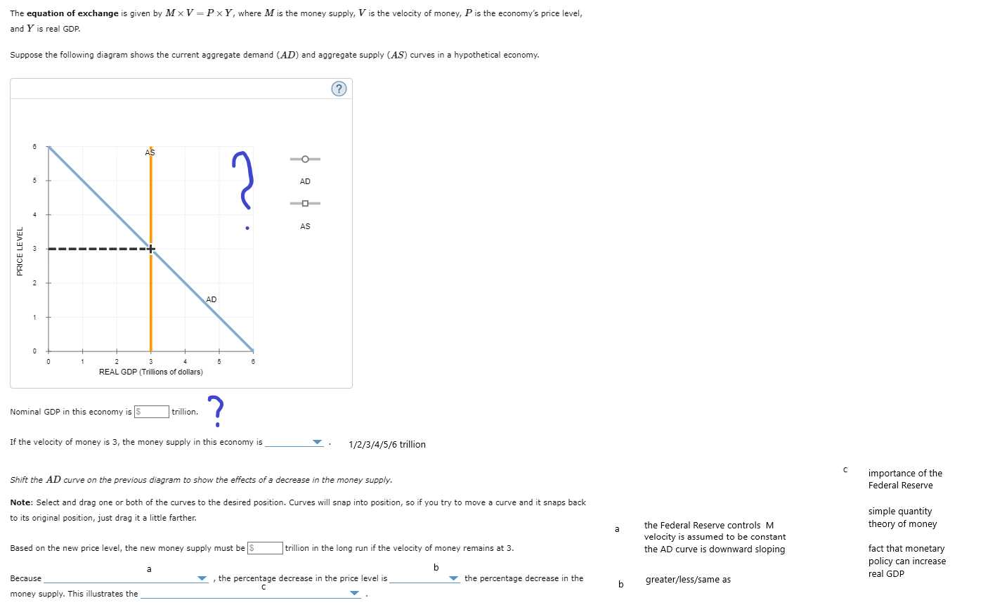 Solved The equation of exchange is given by M×V=P×Y, where M | Chegg.com