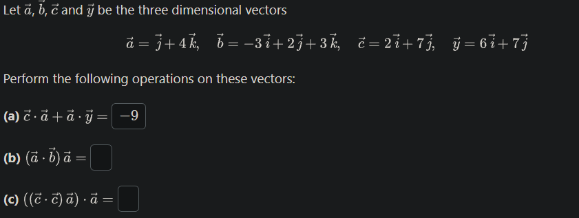 Solved Let a,b,c and y be the three dimensional vectors | Chegg.com