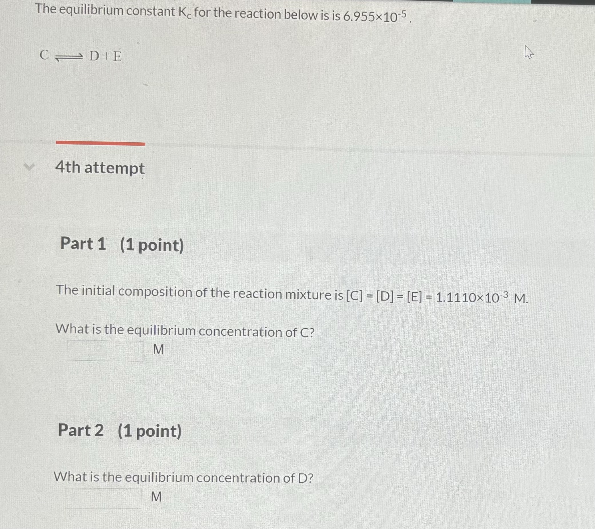 Solved The equilibrium constant Kc ﻿for the reaction below | Chegg.com
