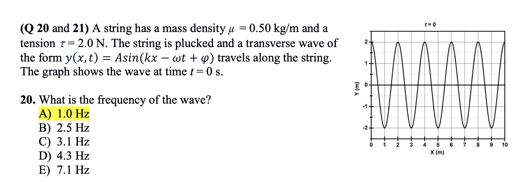 Solved (Q 20 and 21) A string has a mass density μ=0.50 kg/m | Chegg.com