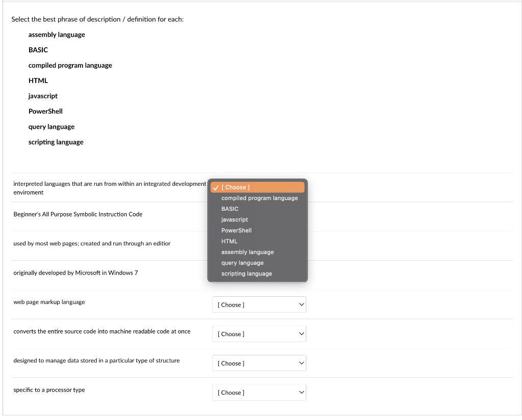 Solved Select the best phrase of description / definition | Chegg.com